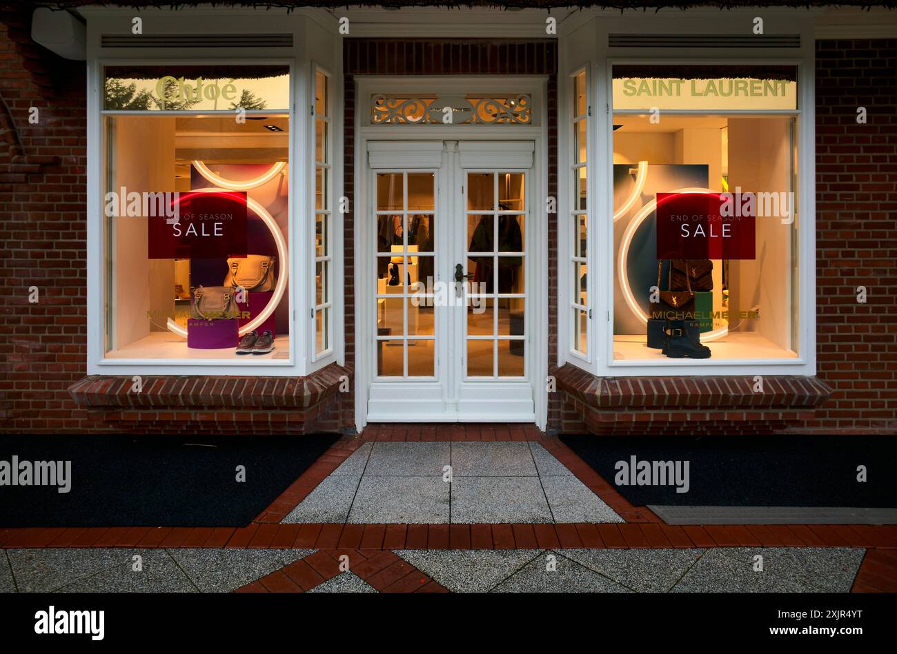 Display, shop window, shop luxury label Chloe and Saint Laurent, logo ...