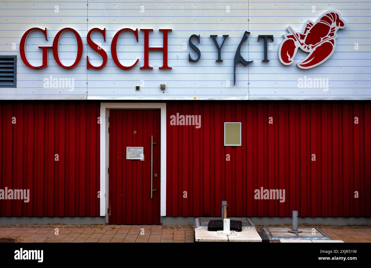 Gosch Sylt logo on the back of the restaurant, List harbour, North Sea ...