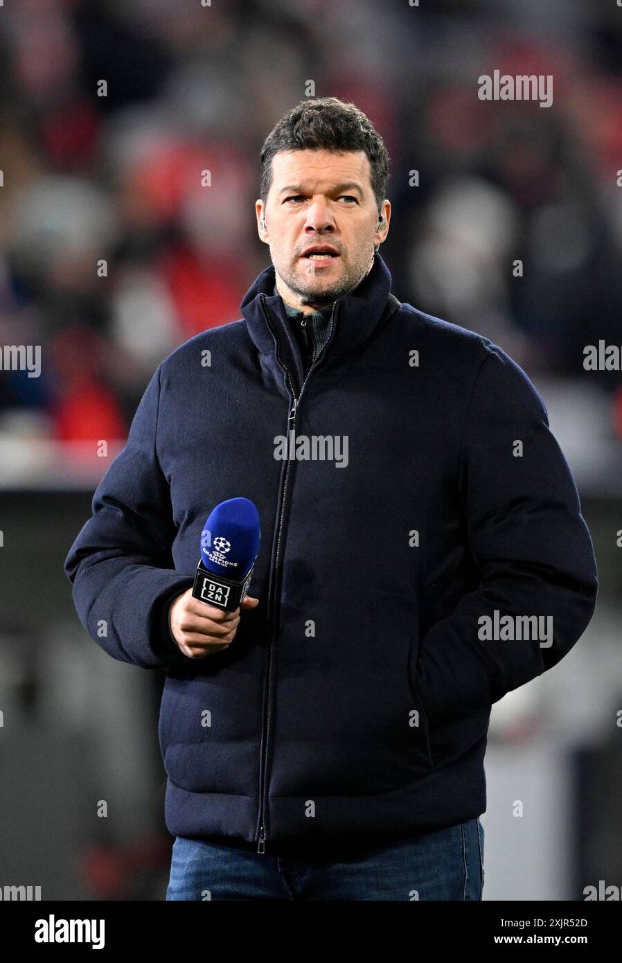 TV expert DAZN Michael Ballack, in front of interview, microphone ...