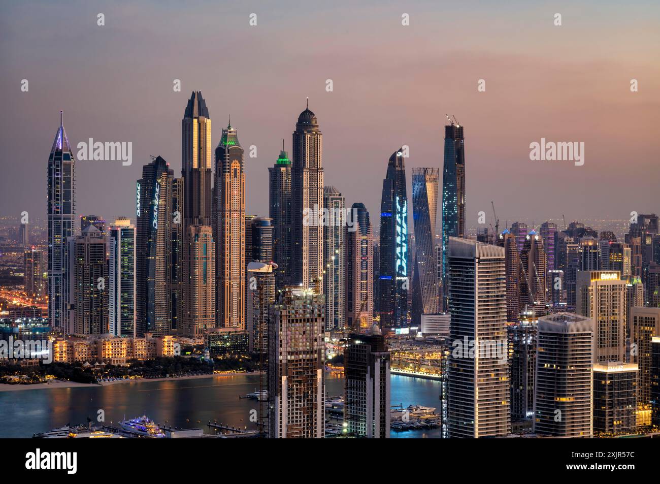 View of the skyline with Princess Tower, Elite Residence, luxury yacht ...
