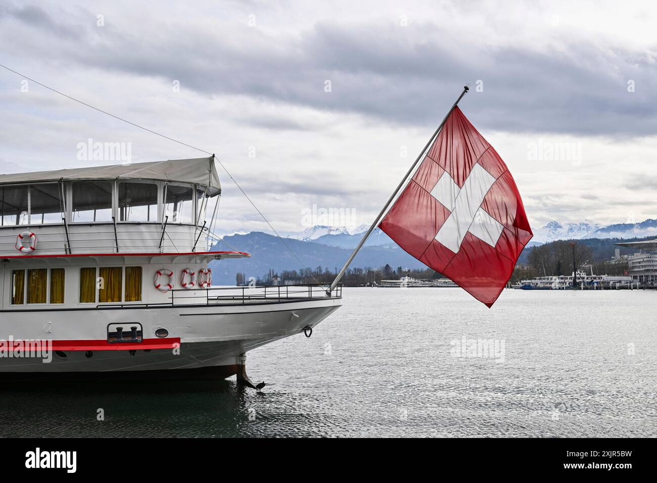 Ship Swiss flag Lucerne, Switzerland Stock Photo - Alamy