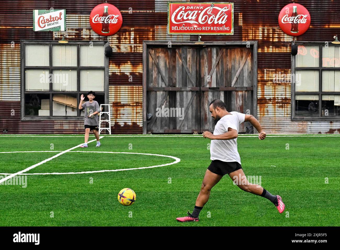 Football pitch Recreational footballers Stock Photo - Alamy
