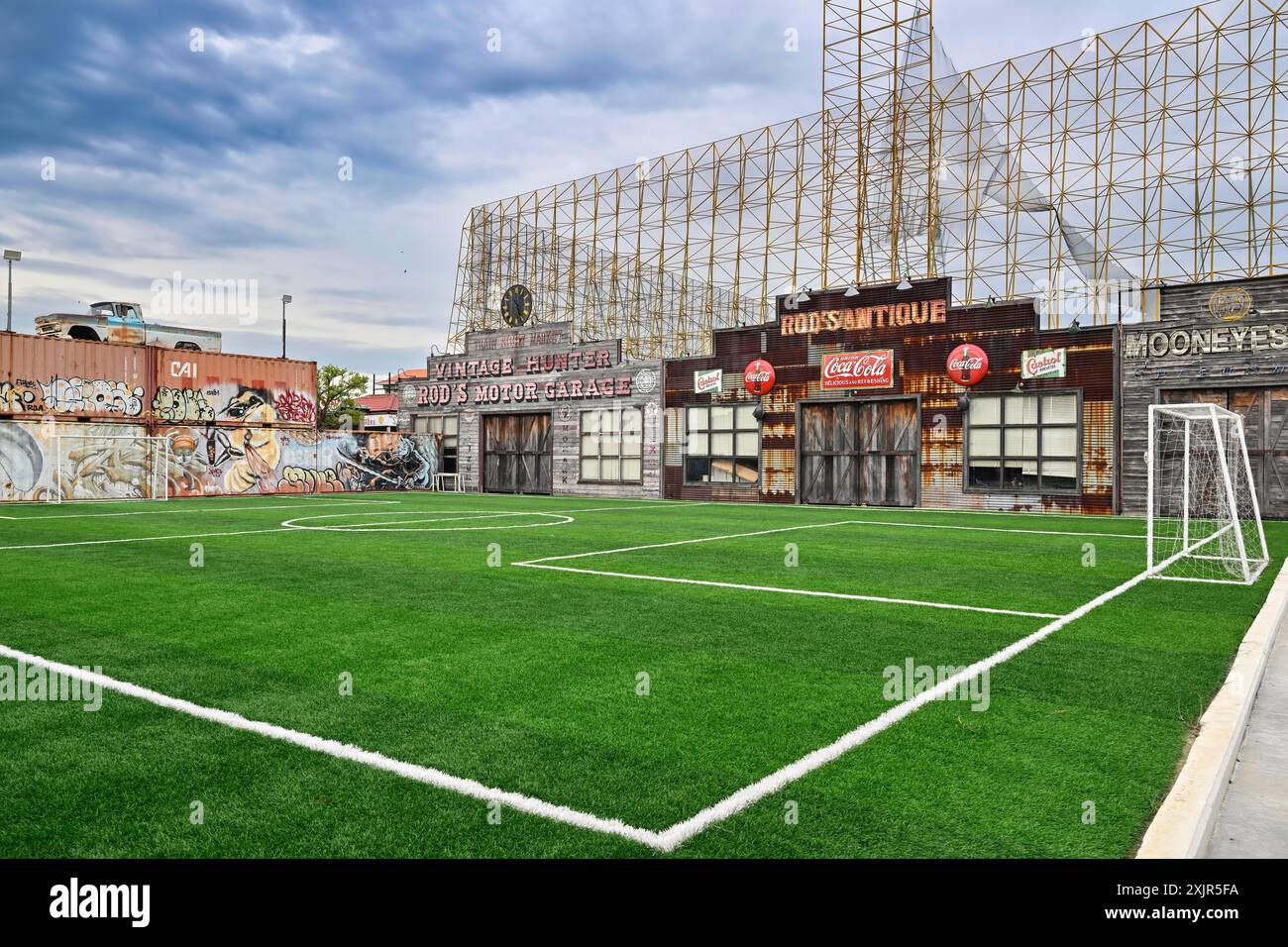 Football pitch surrounded by iconic scenery, Bangkok, Thailand Stock ...