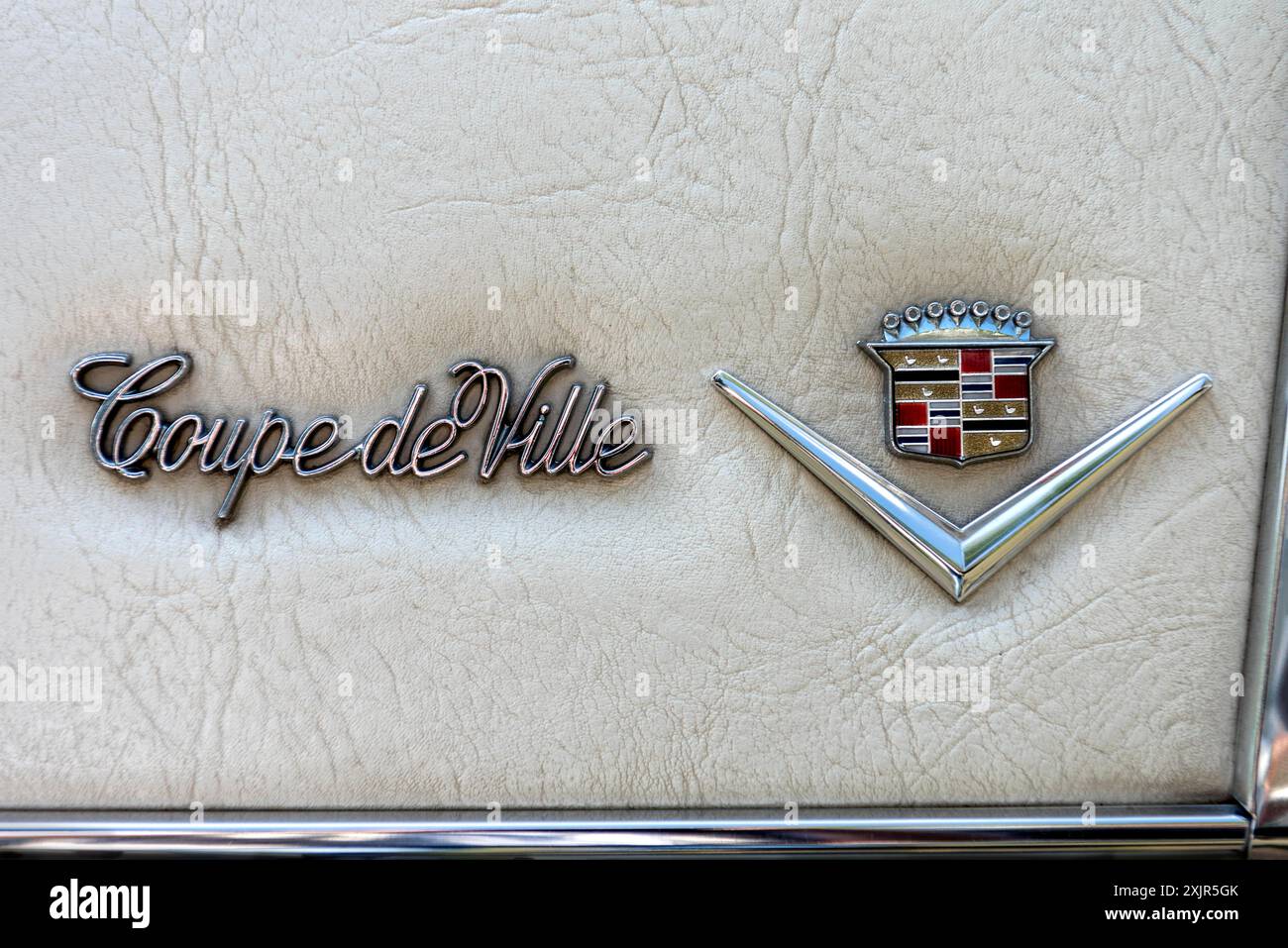 Logo and model designation on classic car Cadillac Coupe DeVille on ...