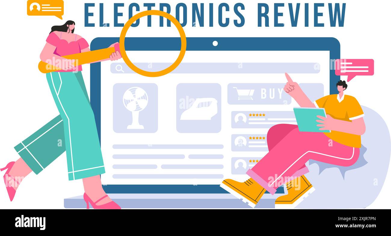 Electronics Review Vector Illustration with Customer Ratings on Quality ...
