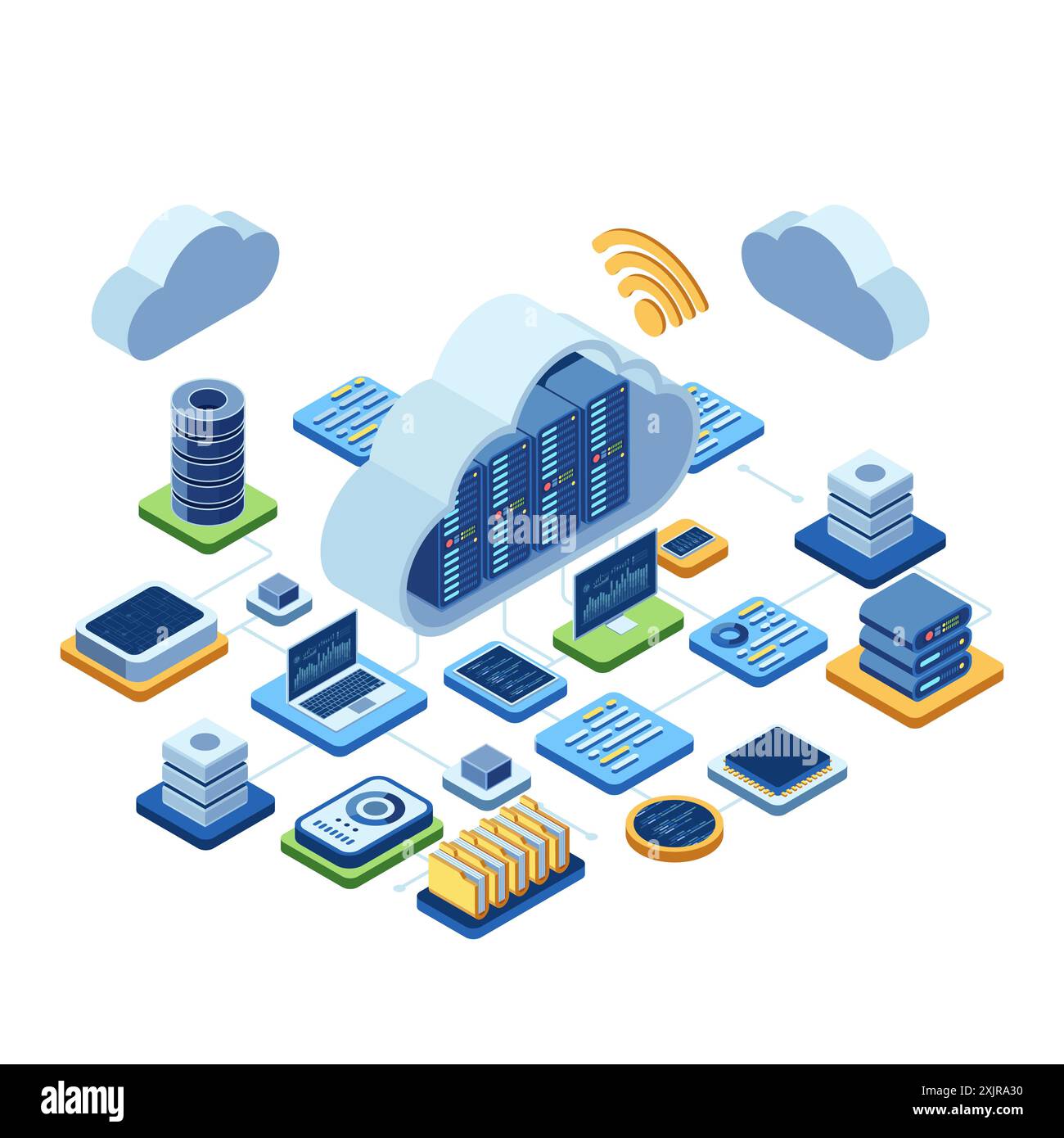 Isometric Cloud Computing Technology With Data Network Cloud Computing And Cloud Based Solution