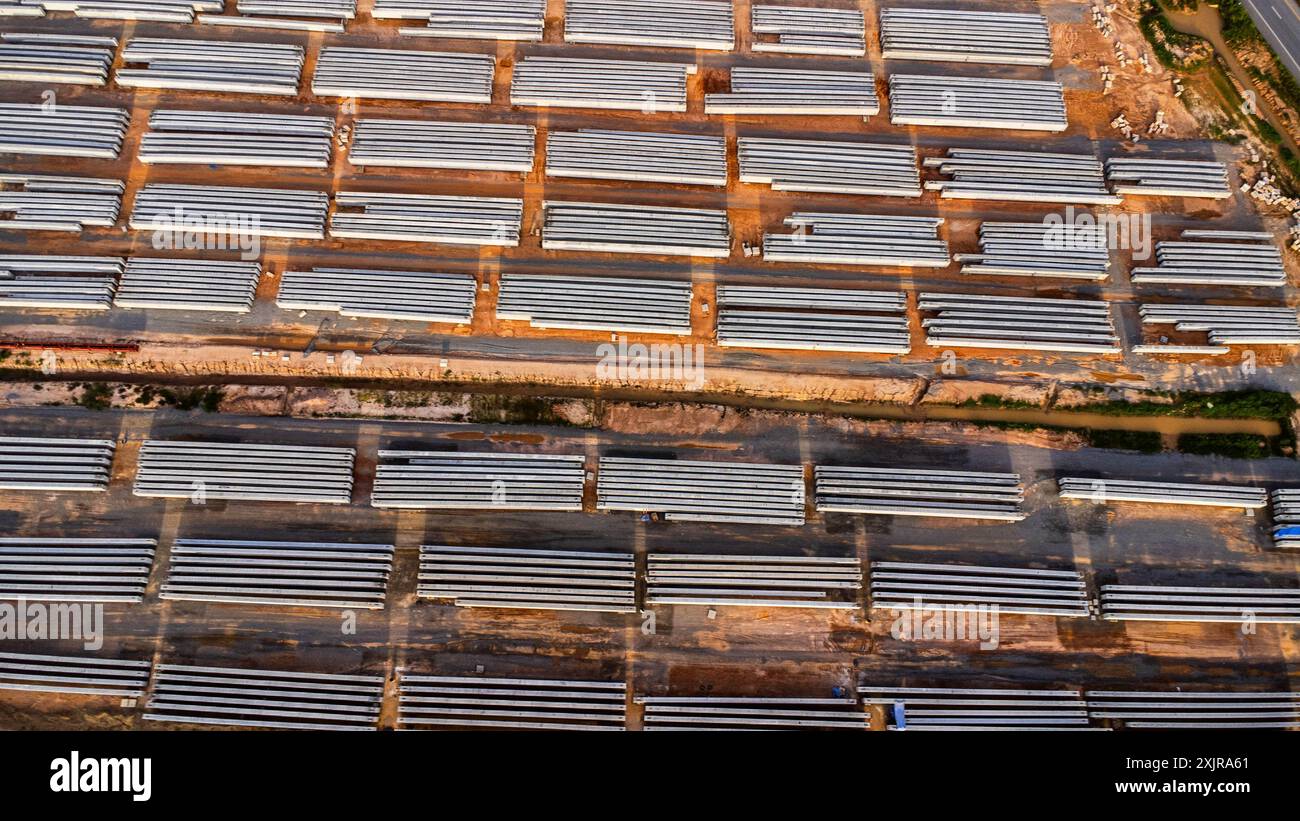 Aerial view of a new road development or highway under construction ...