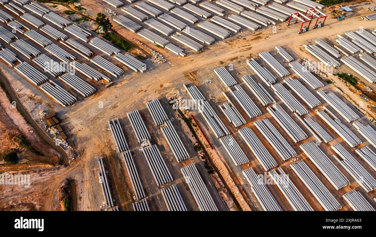 Aerial view of a new road development or highway under construction ...
