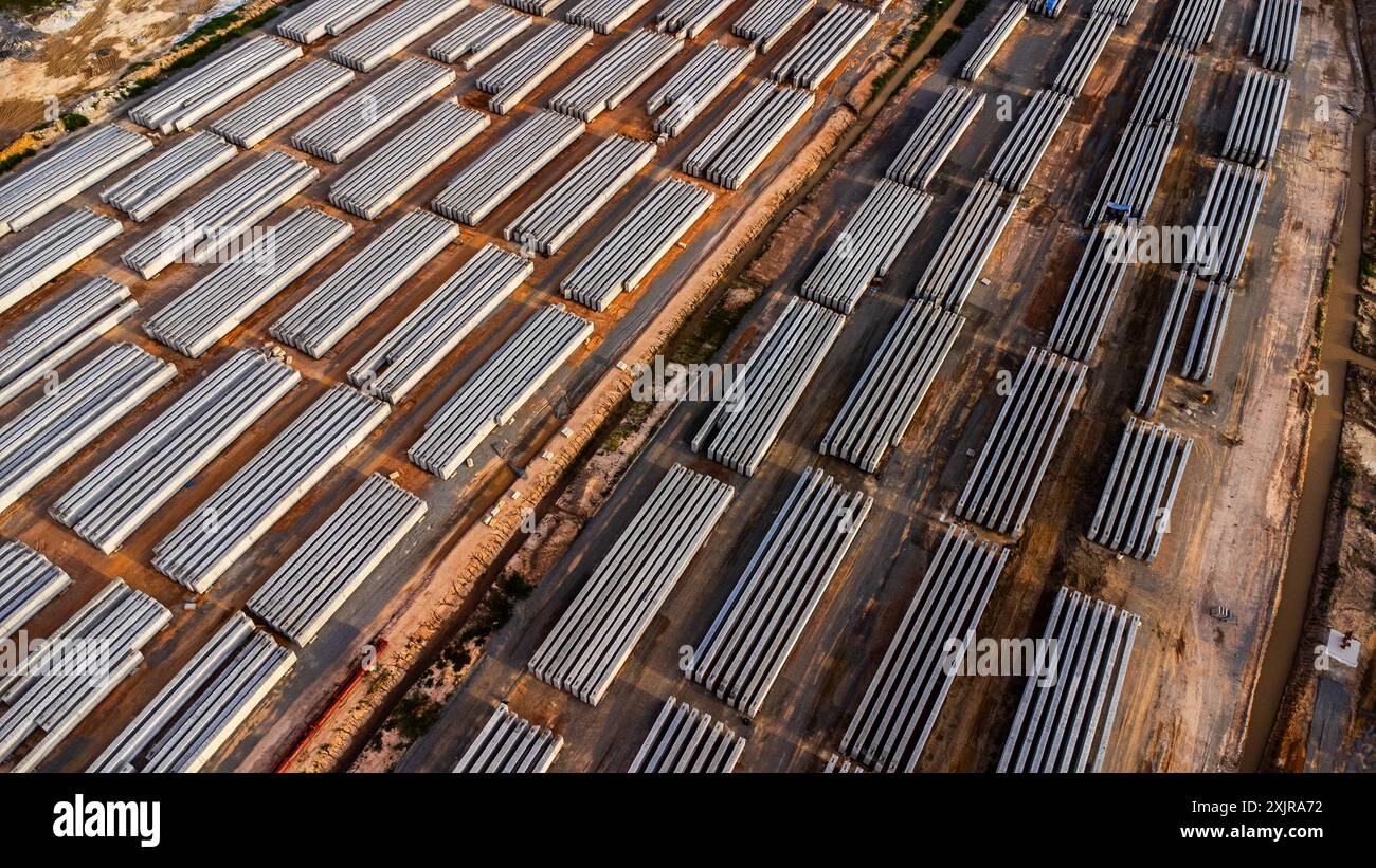 Aerial view of a new road development or highway under construction ...