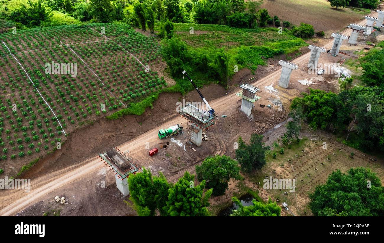Aerial view of a new road development or highway under construction ...