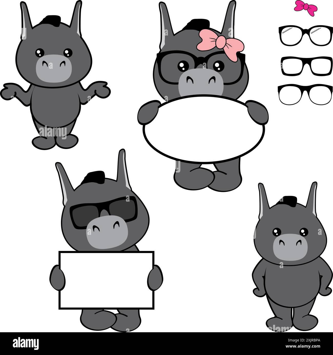 cute baby donkey cartoon collection pack in vector format Stock Vector ...