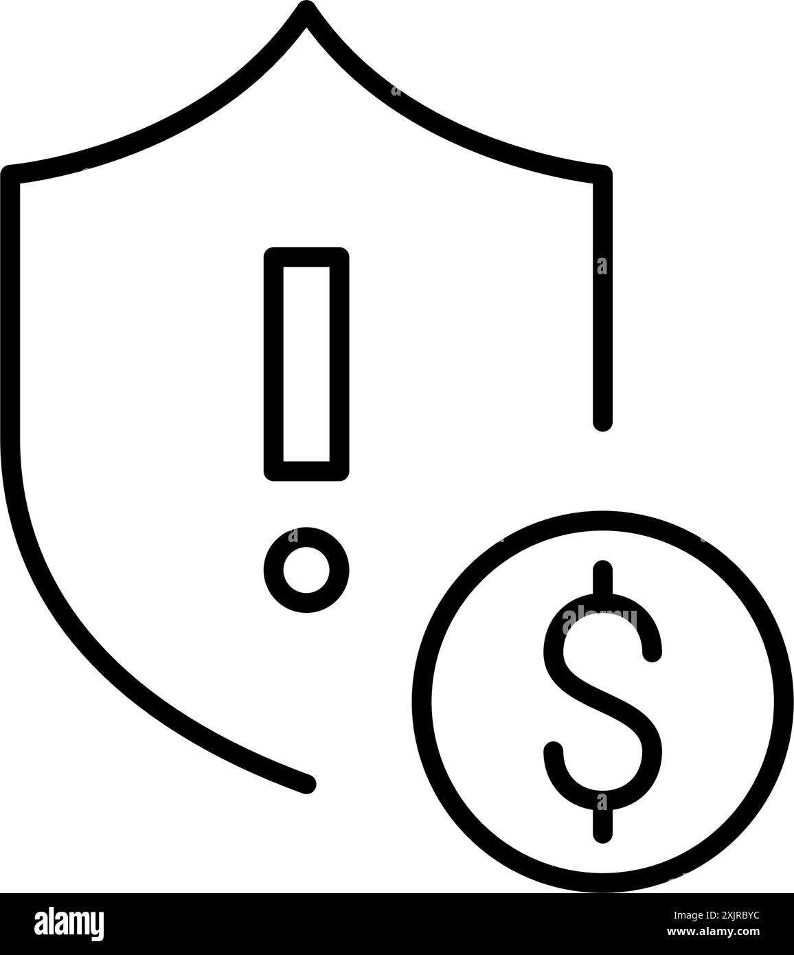 Shield, dollar and exclamation mark. Financial risk notification, security alert. Pixel perfect ...