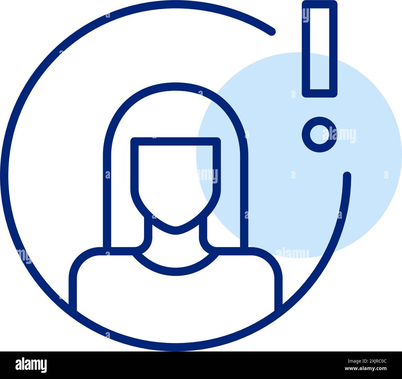 Female user avatar and exclamation mark. User warning, important ...