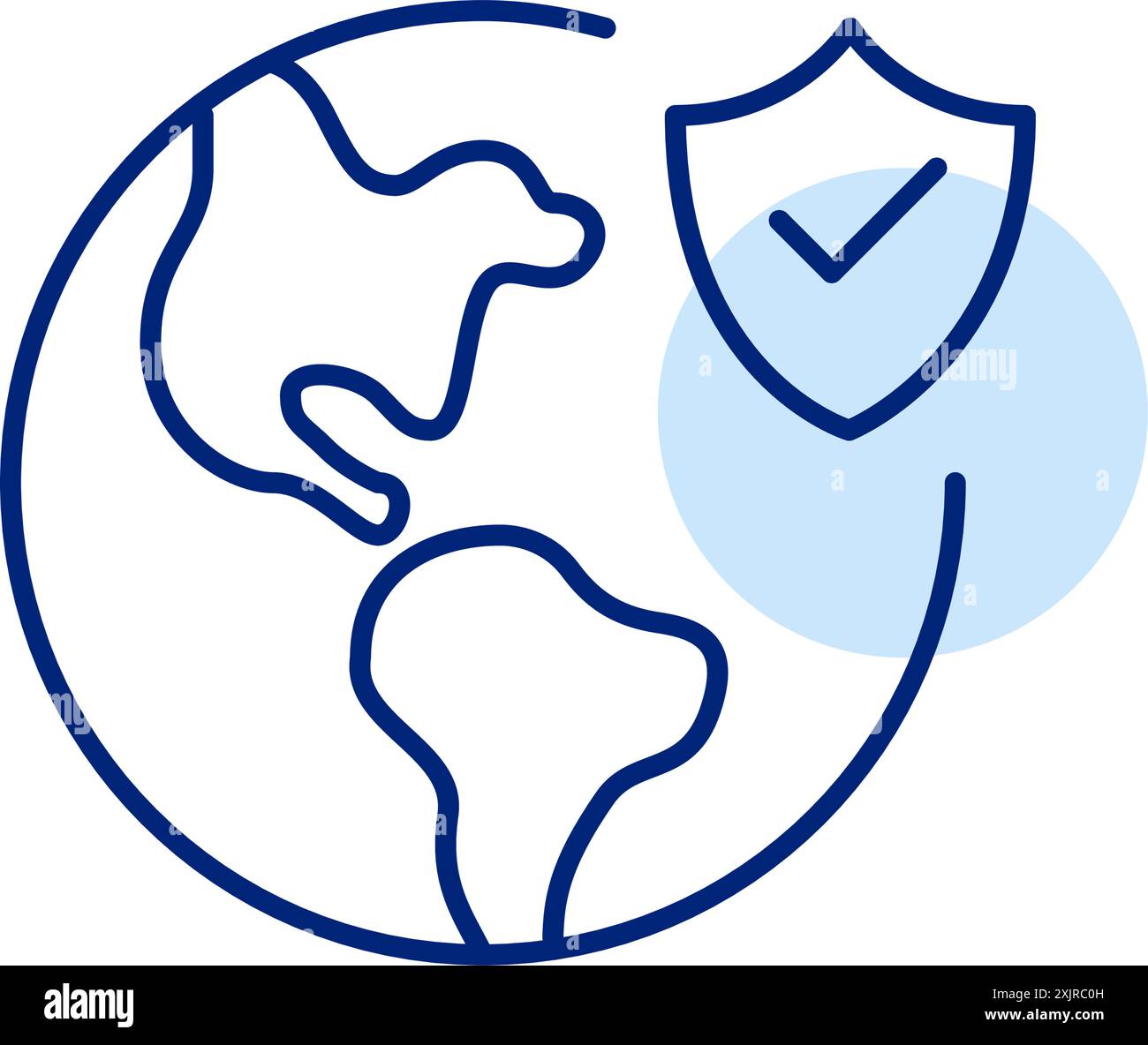 Global security, verified access. Earth, shield and checkmark. Pixel ...