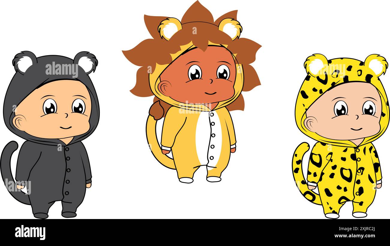 cute baby animal pajama kid cartoon pack collection in vector format ...