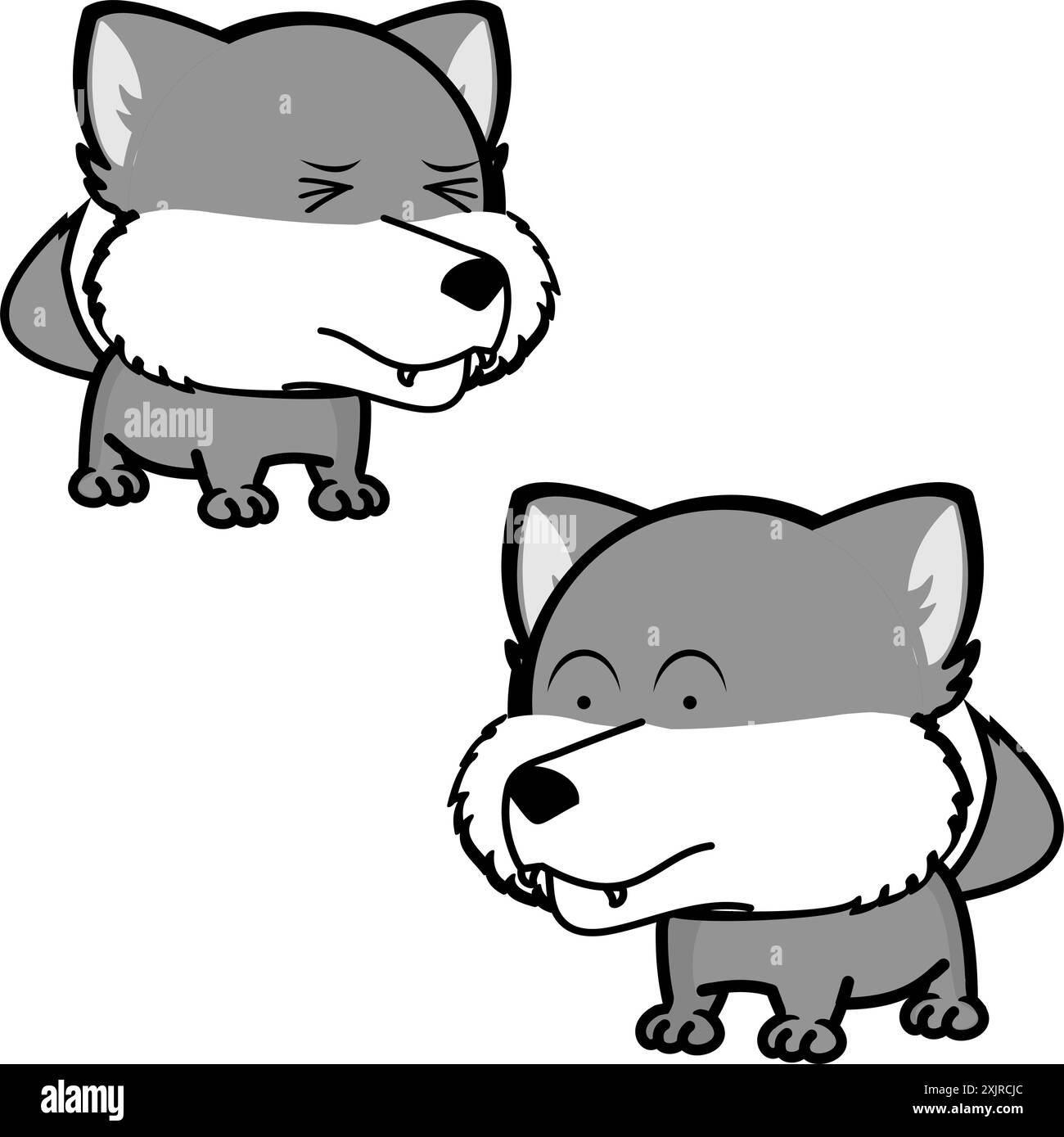 wolf cartoon kawaii expression pack collection in vector format Stock ...