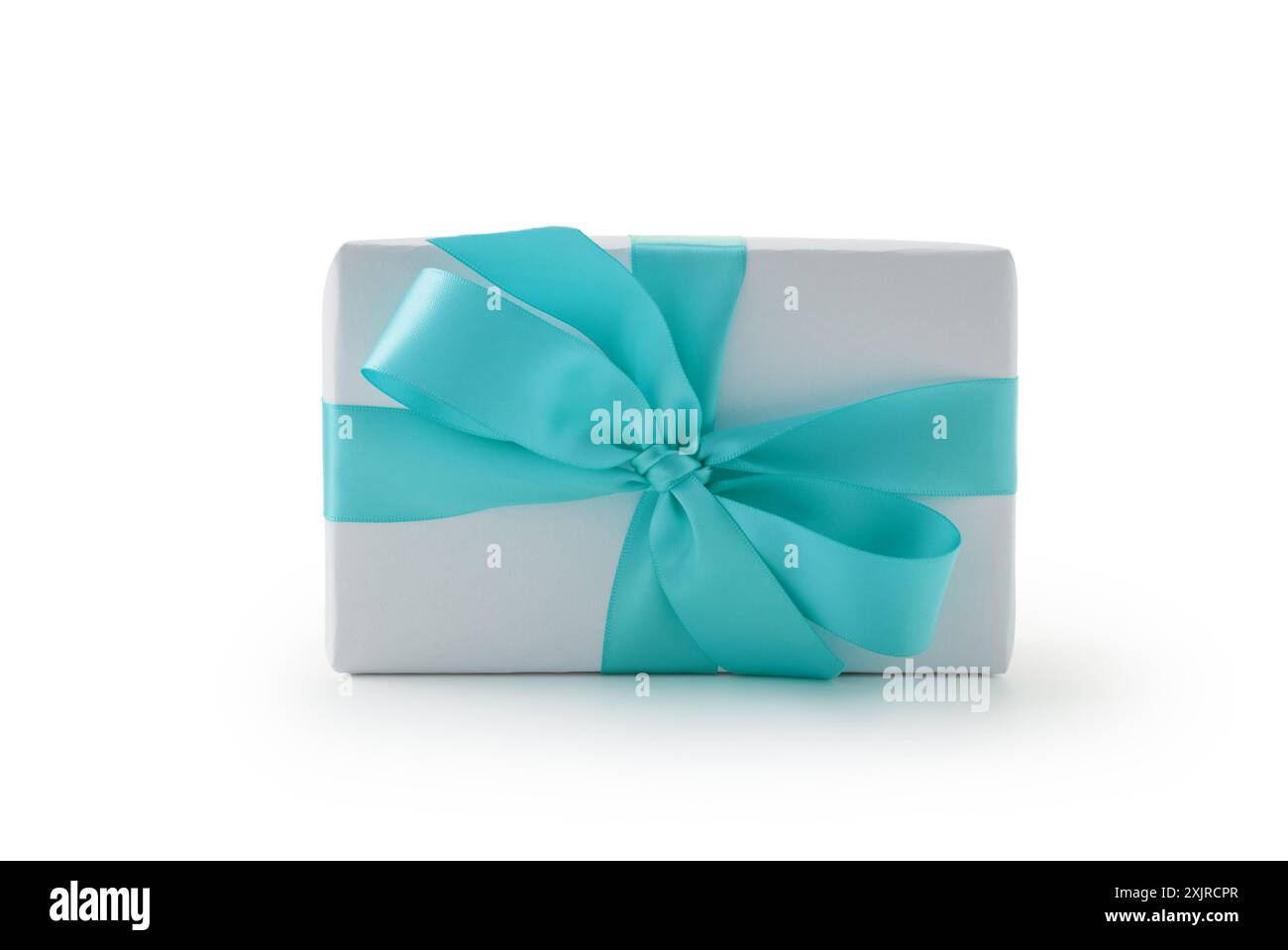 White gift box with blue ribbon bow isolated on white background Stock ...