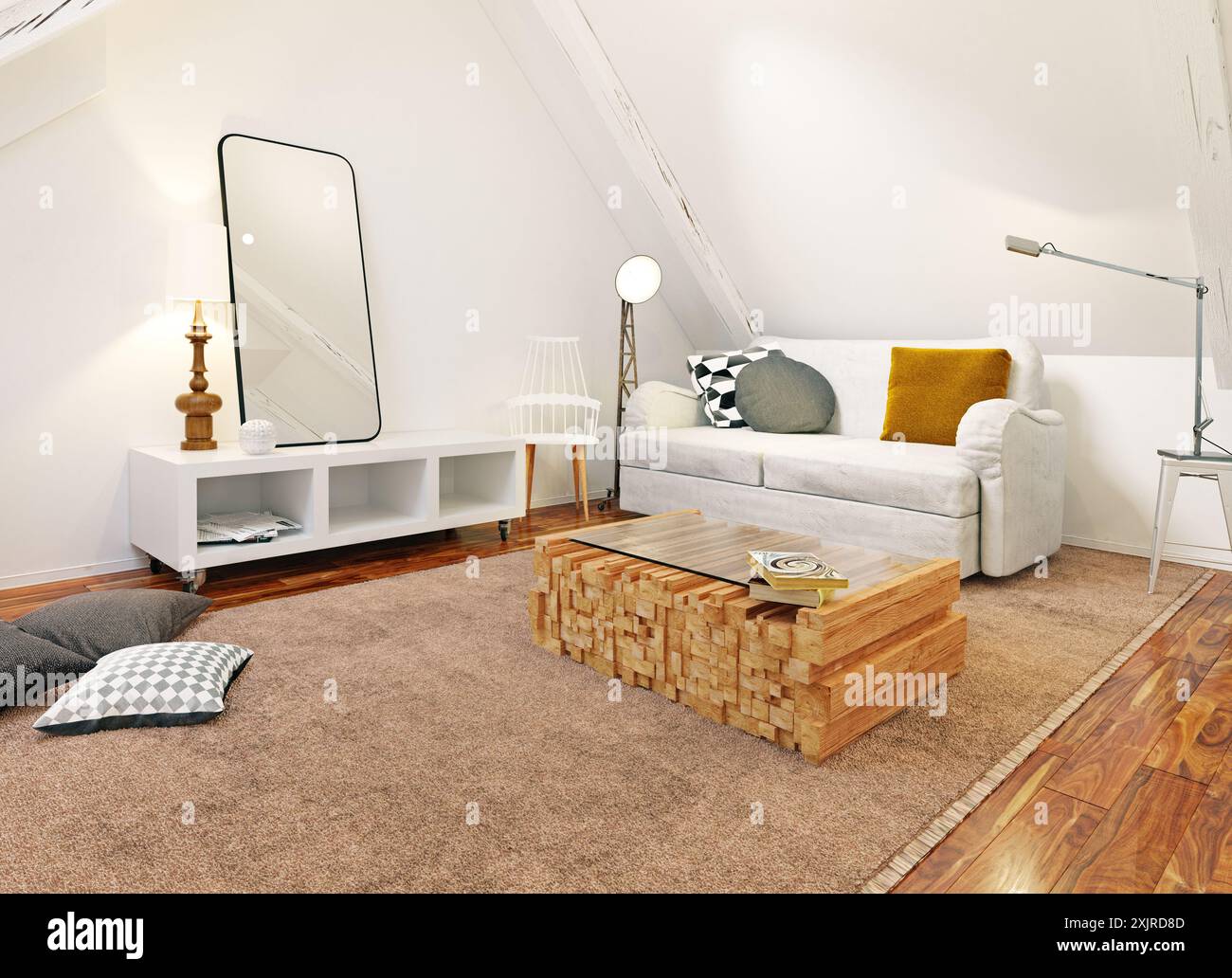 modern attic interior. 3d design rendering Stock Photo - Alamy