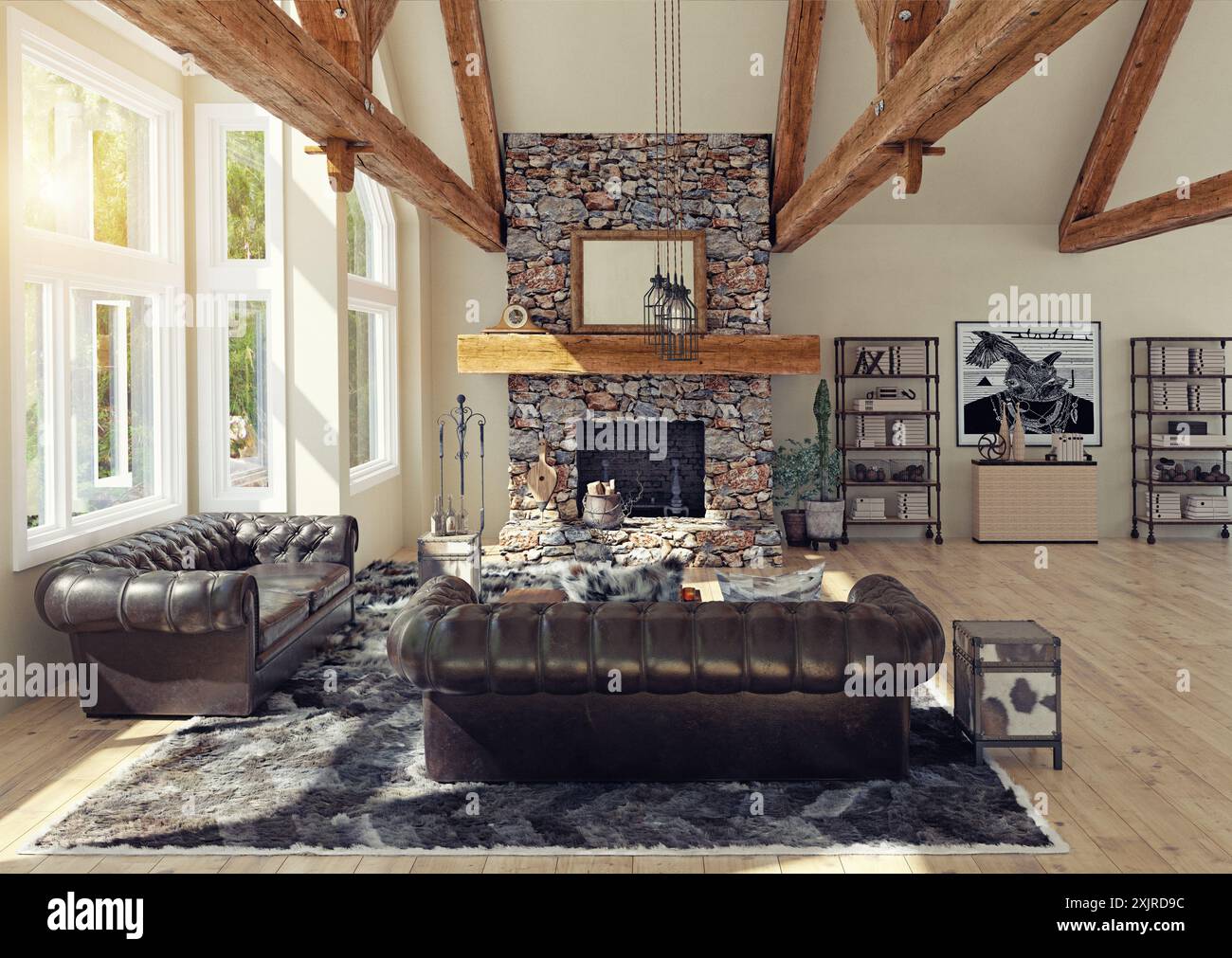 modern luxury house interior. 3d rendering design Stock Photo - Alamy