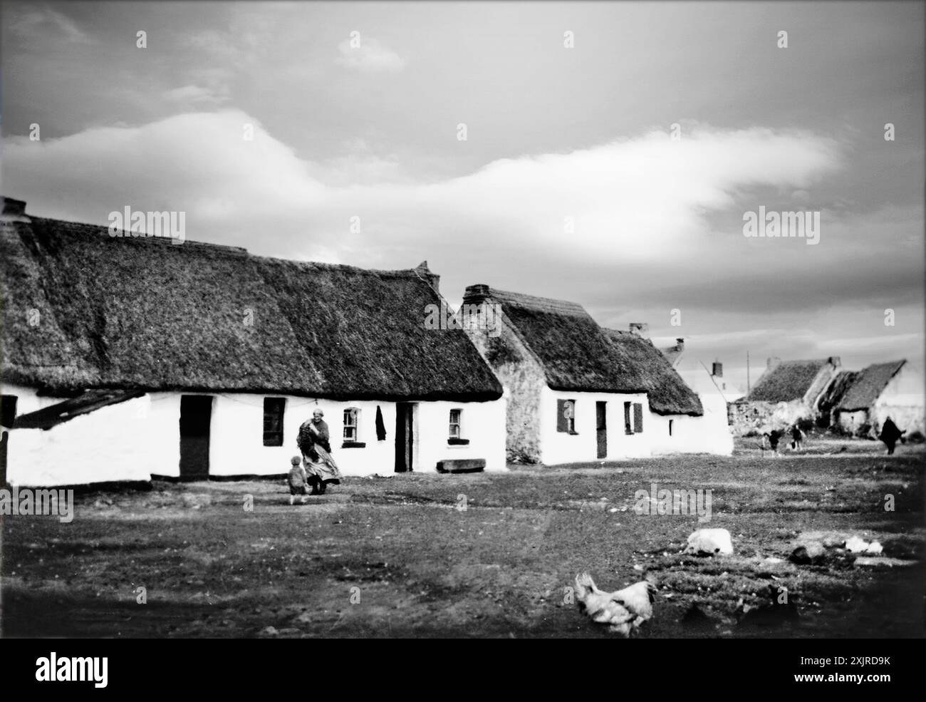 The old thatched cottages in the Claddagh in Galway City, Ireland in ...