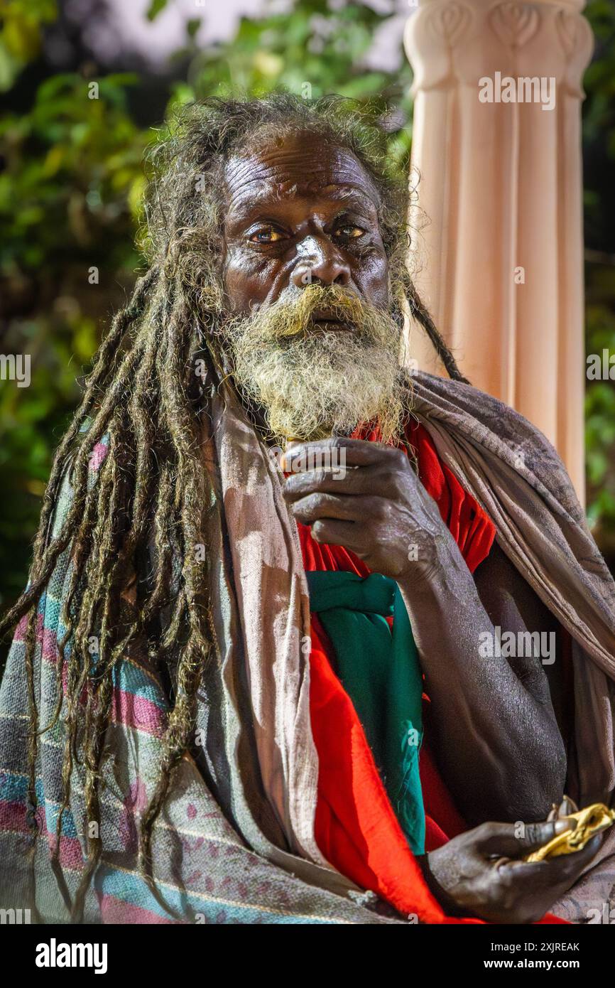 indian old saint with dramatic presence with tresses hair and beard at ...