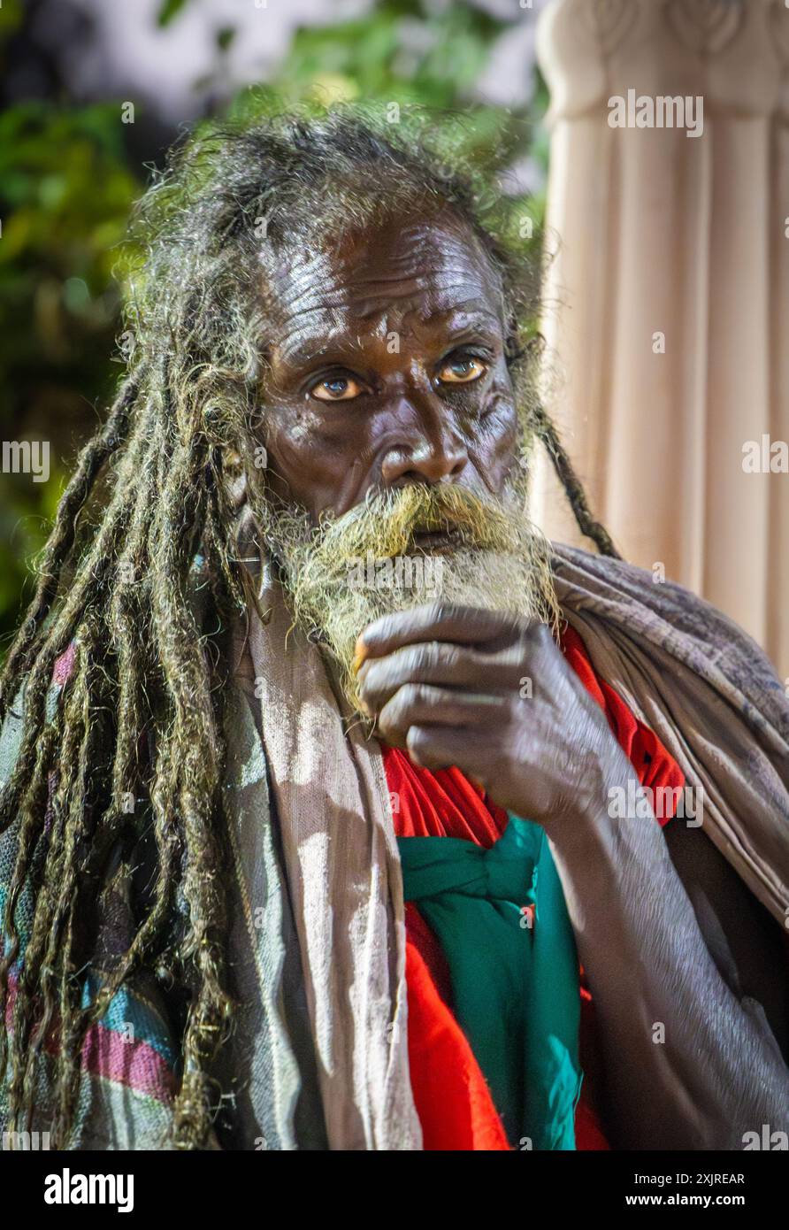 indian old saint with dramatic presence with tresses hair and beard at ...