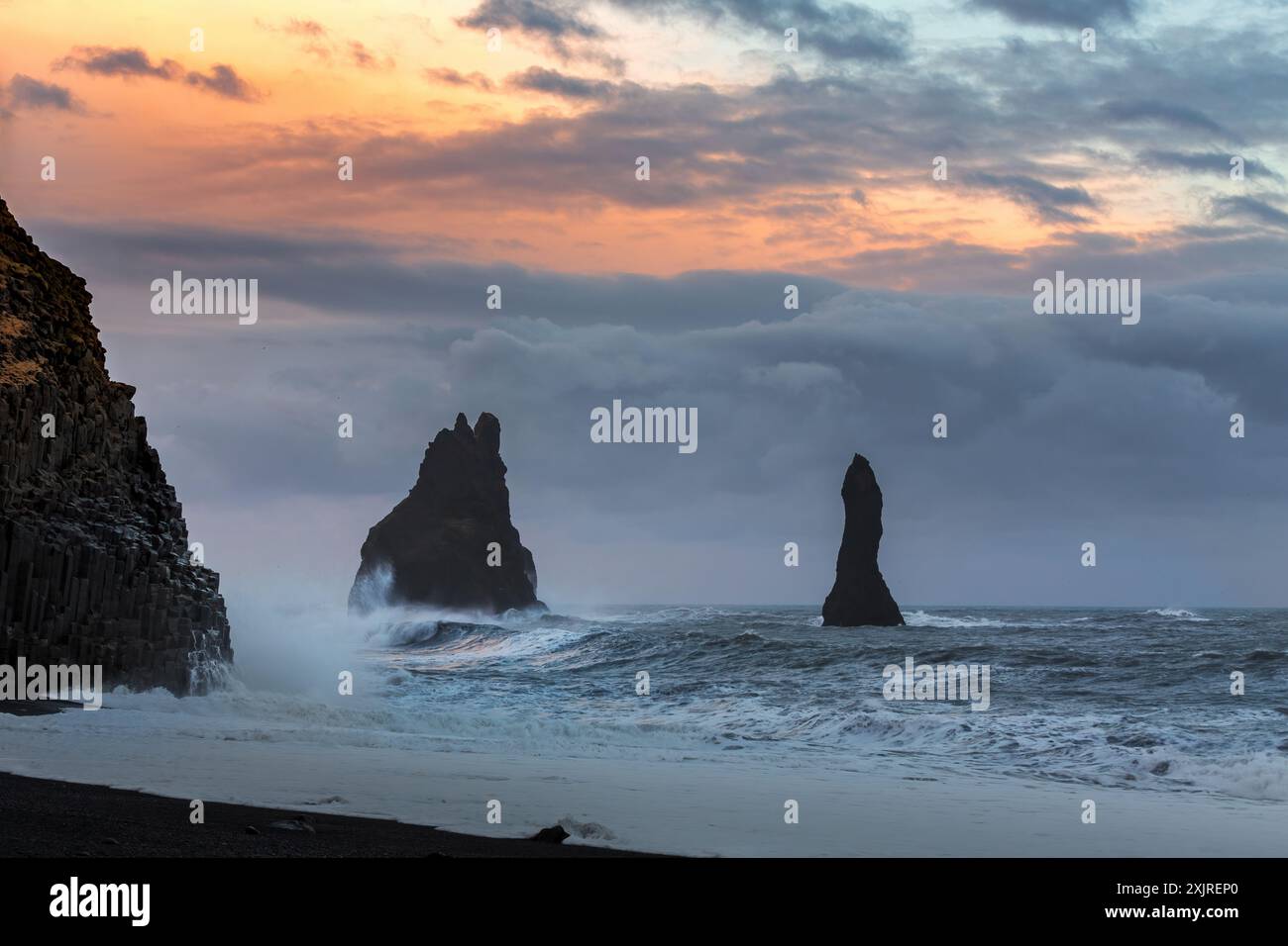 Sea cliffs at the black volcanic beach in Vik Stock Photo - Alamy