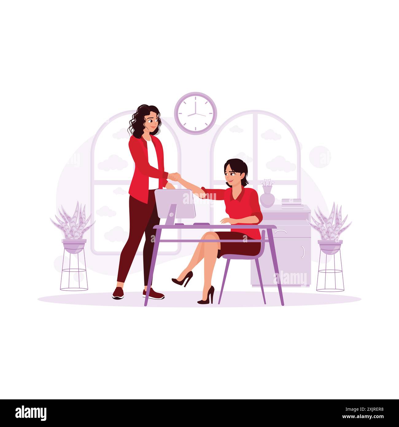 Two business woman in front of computer Stock Vector Images - Alamy