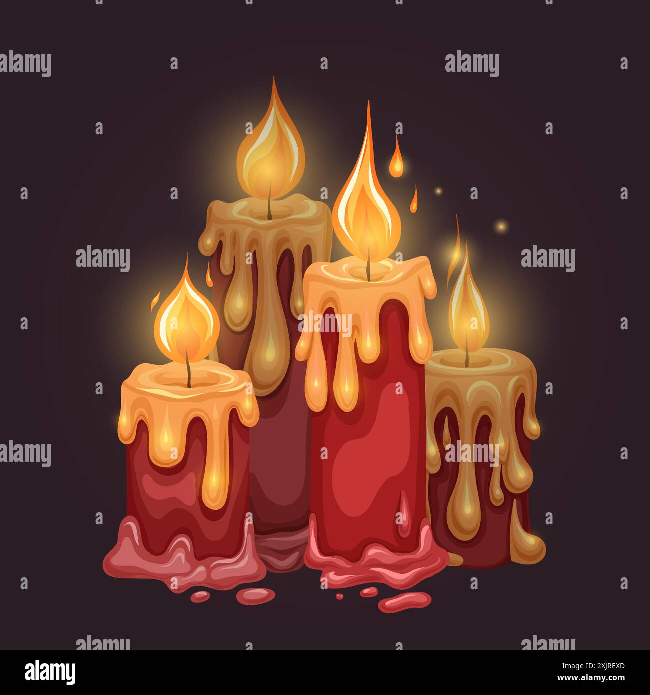 Vector illustration of red candle composition on a dark background ...