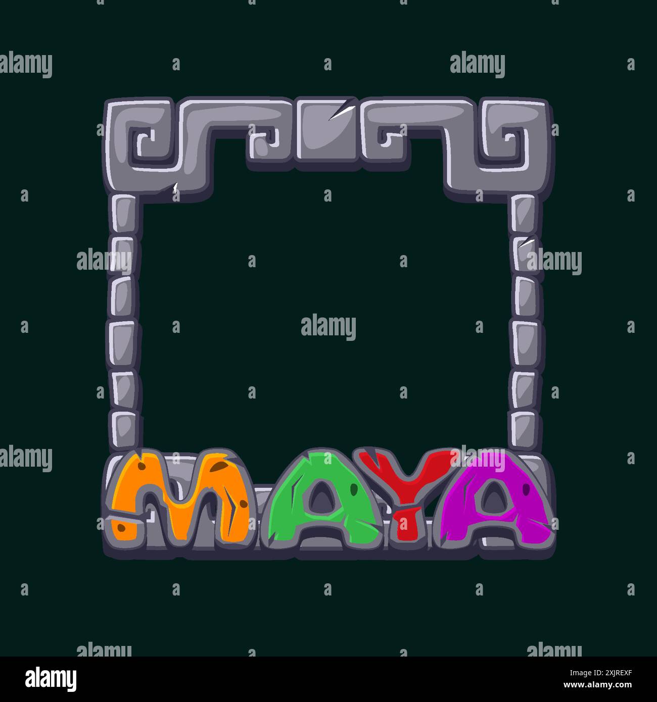 Maya Stone frame with stone text MAYA, Aztec carton game frame. Maya ...