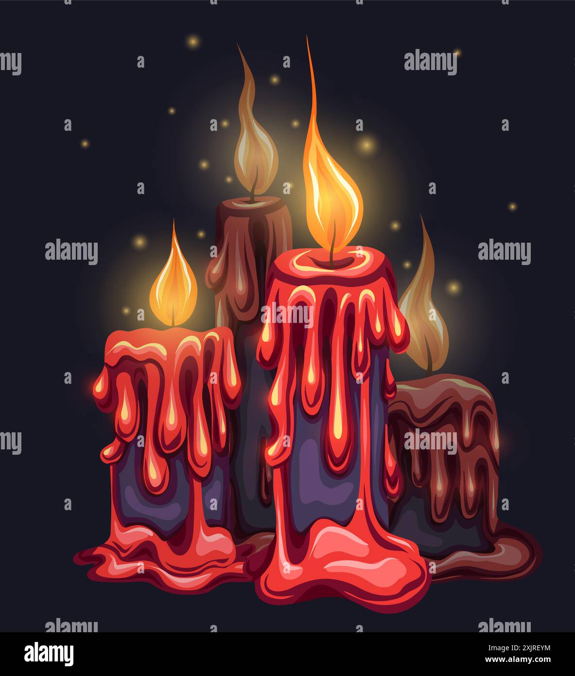 Vector illustration of melted red candle composition on a dark ...