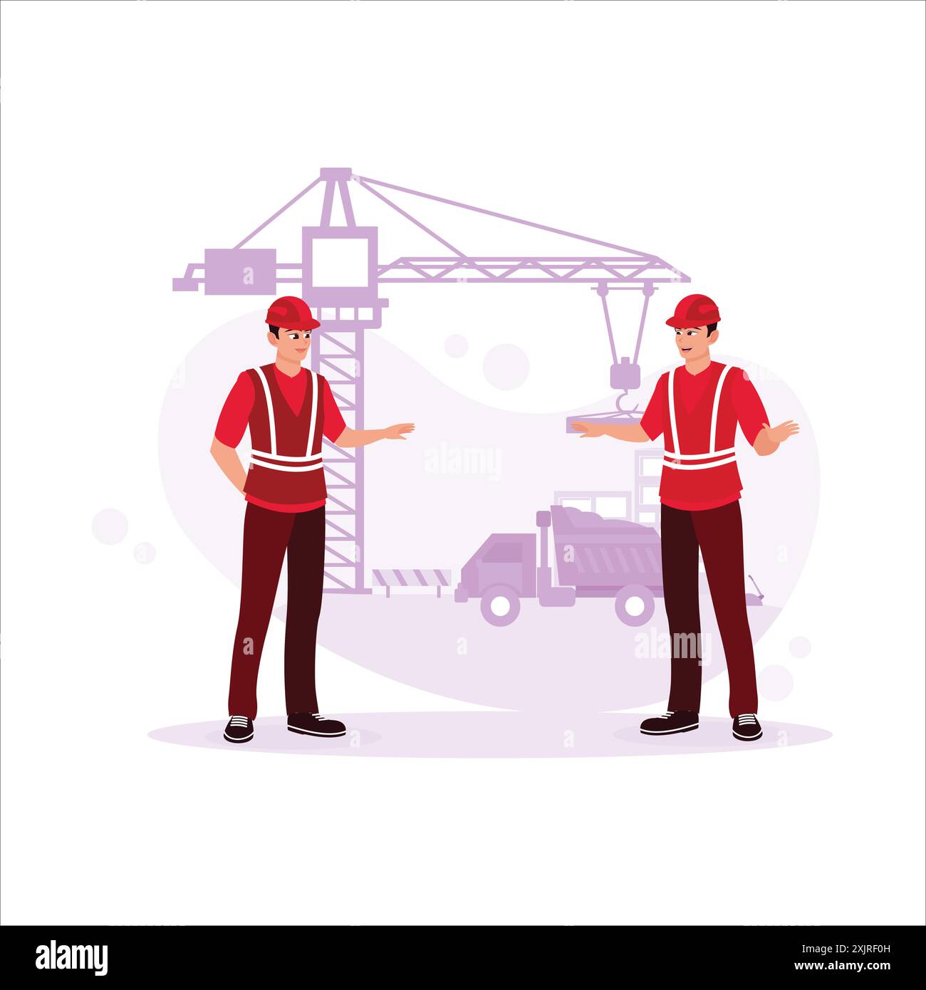 Two architects are standing before a modern construction area ...