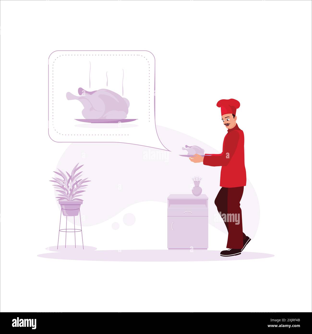 The male chef, complete with his chef's uniform, eagerly serves the ...