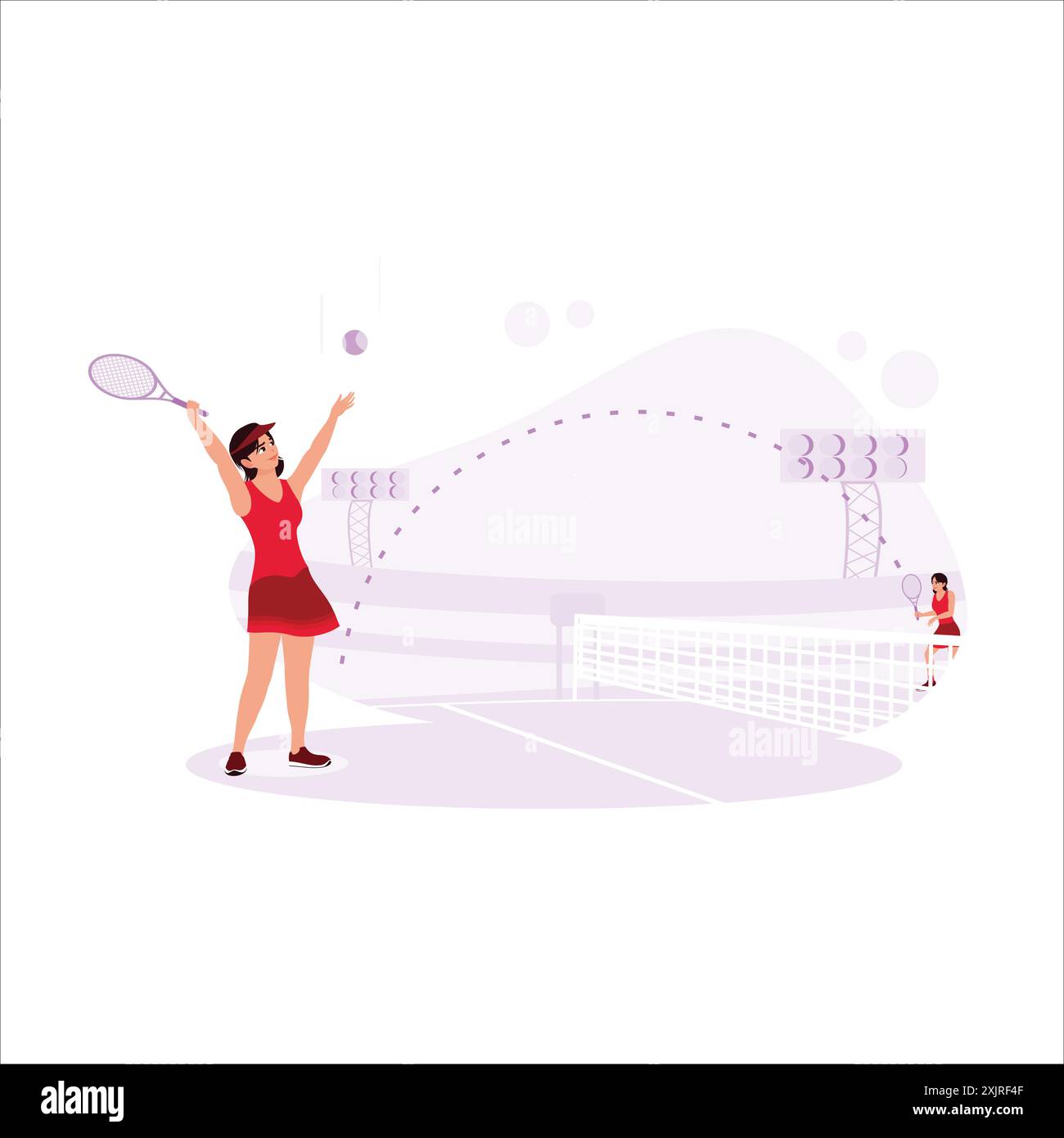 Two tennis players, playing seriously and professionally, on the tennis ...