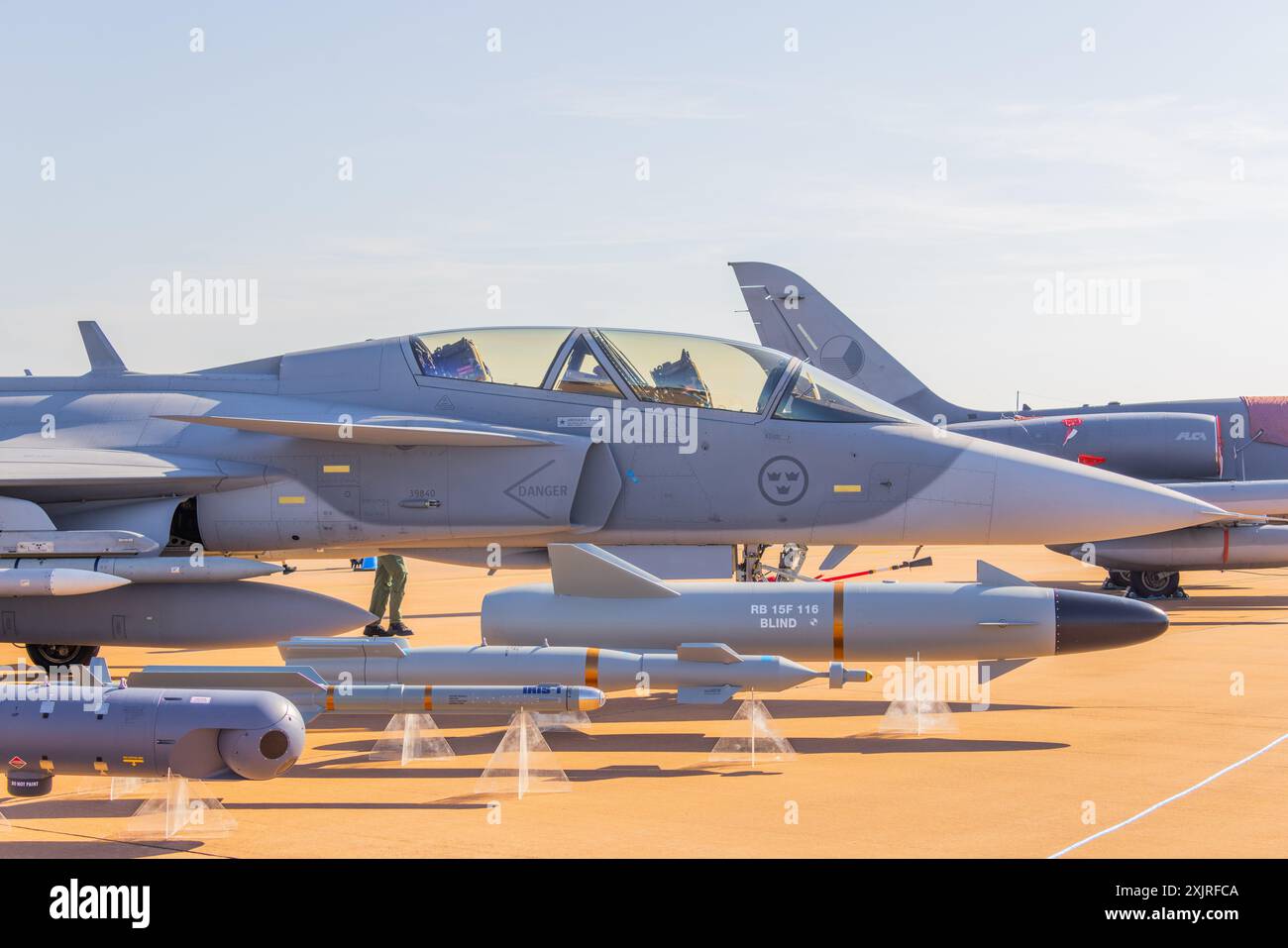 Fairford, UK. 19 JUL, 2024. Swedish 39D Gripen alongside it's armamant ...
