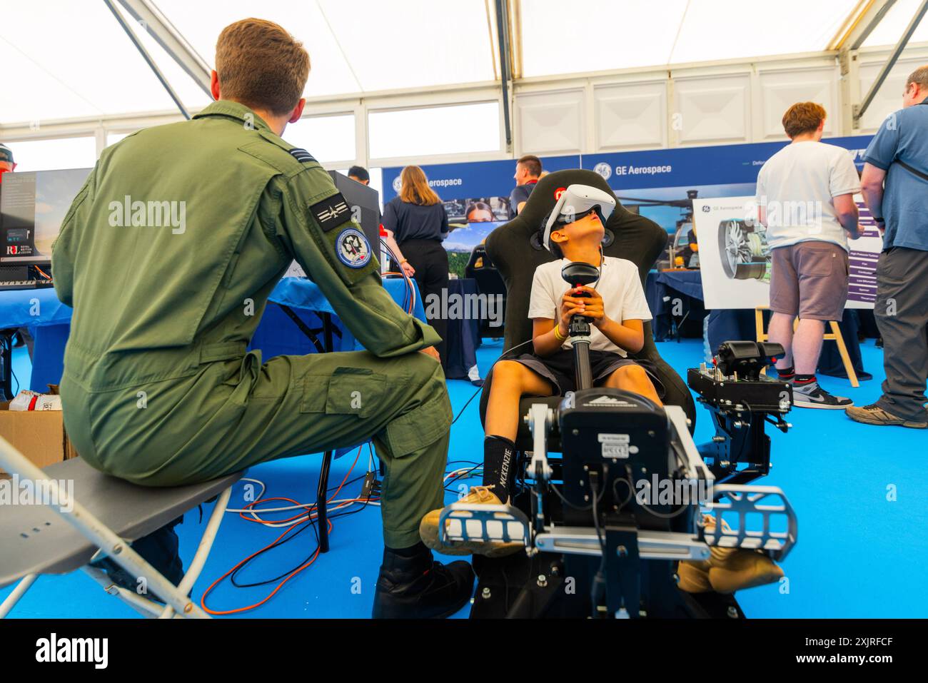 Fairford, UK. 19 JUL, 2024. People try the RAF Esports team simulator ...