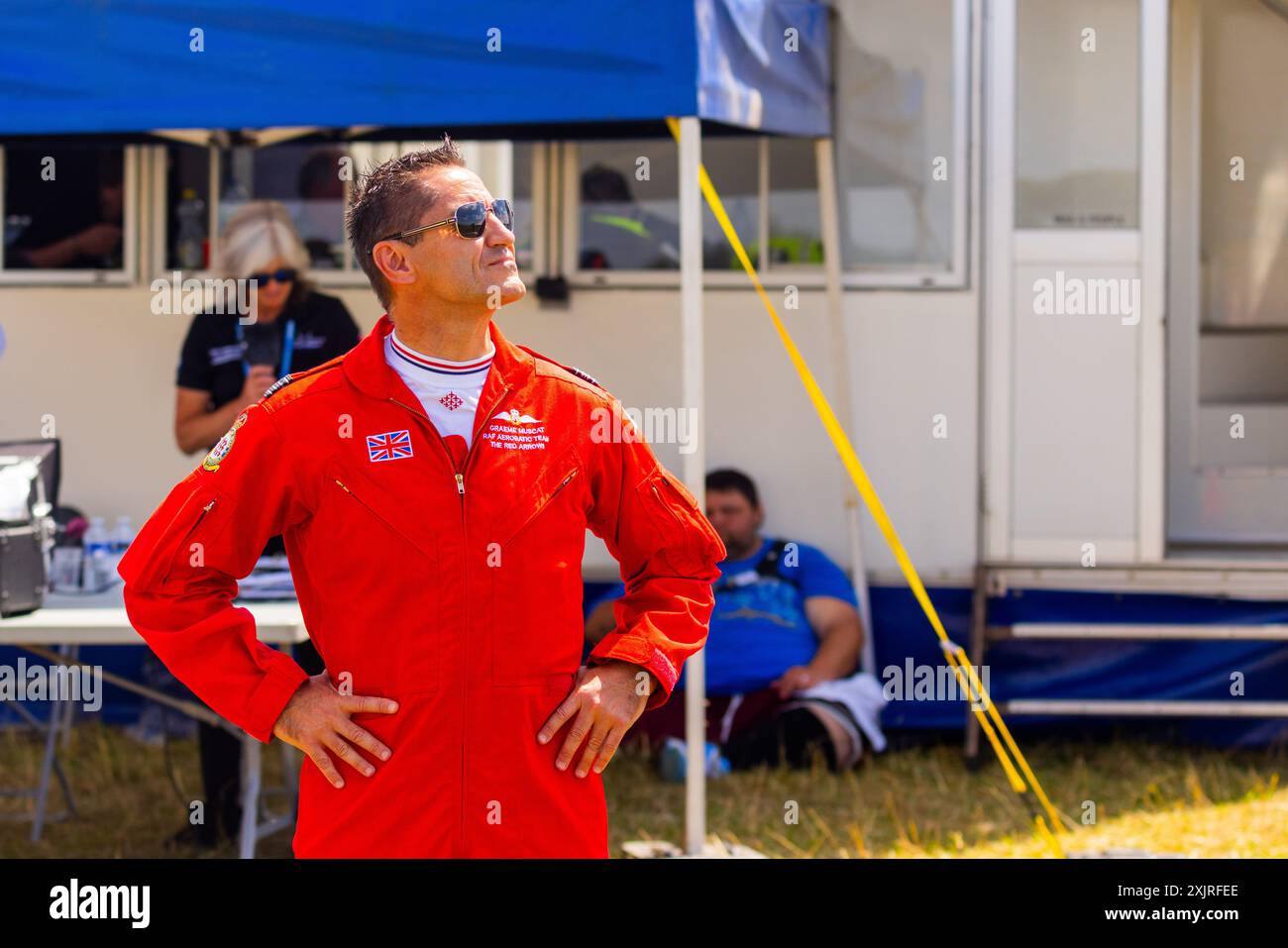Fairford, UK. 19 JUL, 2024. Graeme Muscat, Red 10, watches over the Red ...