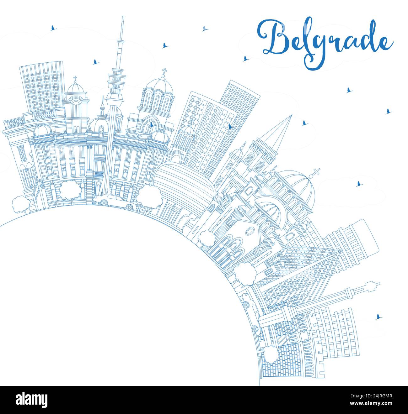 Outline Belgrade Serbia City Skyline with Blue Buildings and Copy Space ...