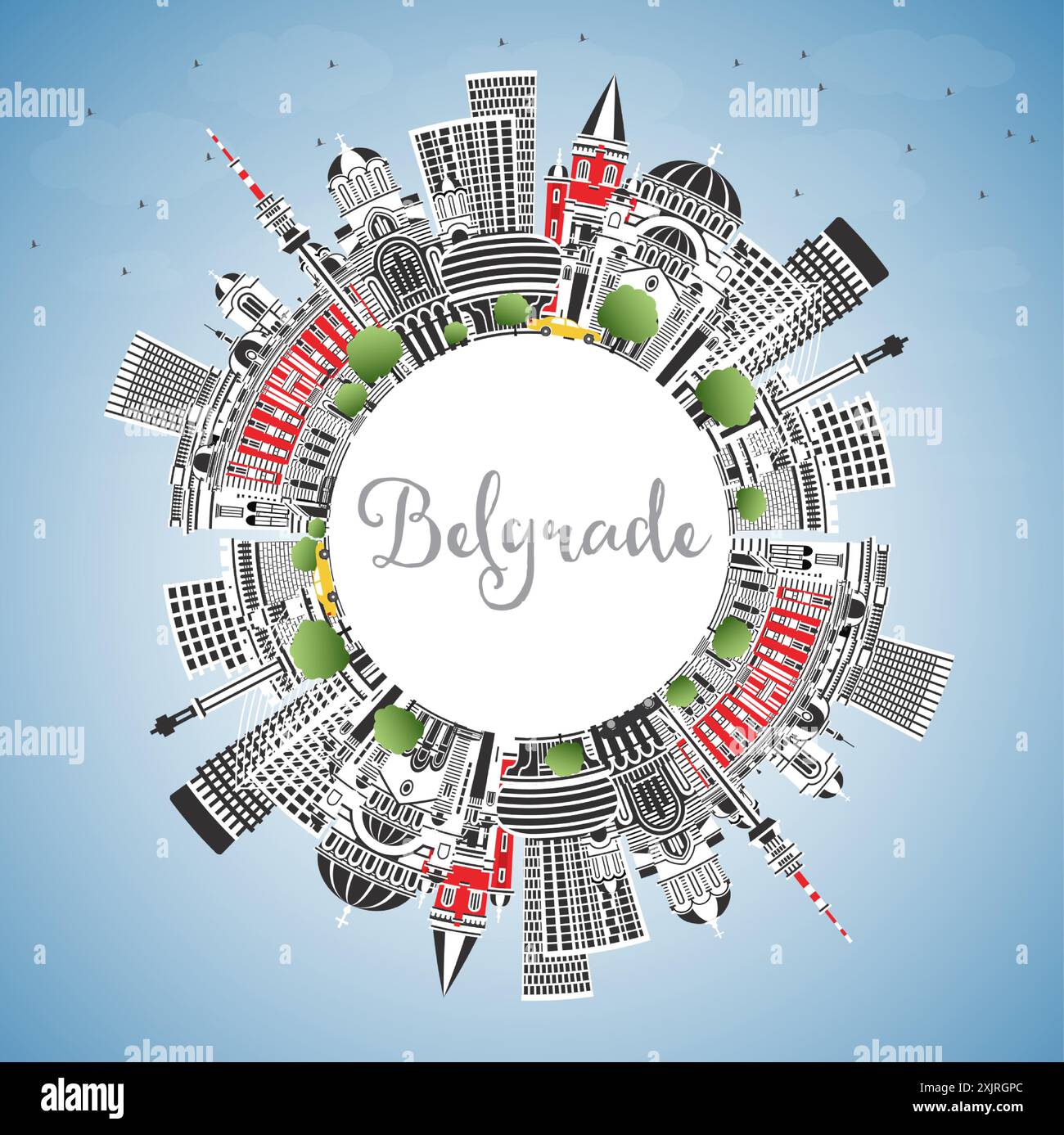 Belgrade Serbia City Skyline with Color Buildings, Blue Sky and Copy ...