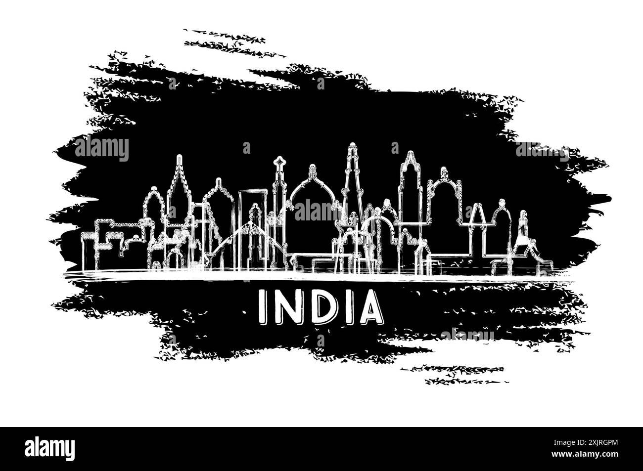India City Skyline Silhouette. Hand Drawn Sketch. Business Travel and ...
