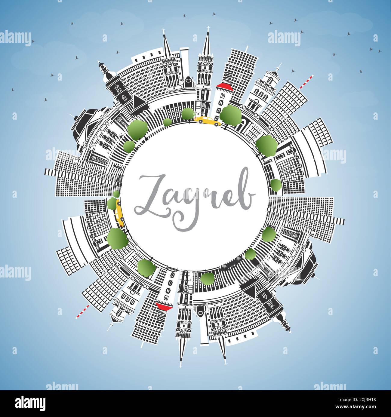 Zagreb Croatia City Skyline with Color Buildings, Blue Sky and Copy ...