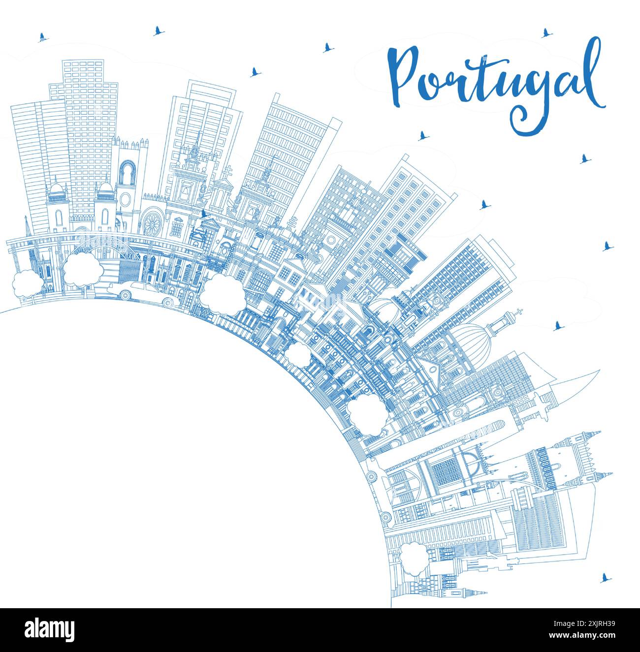 Portugal. Outline City Skyline with Blue Buildings and Copy Space ...