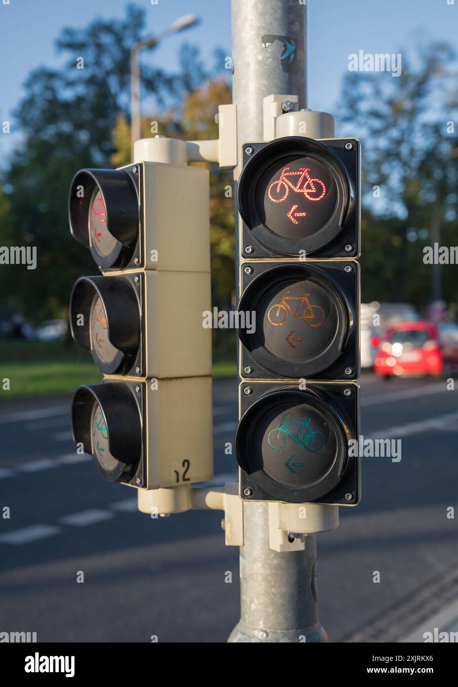 Traffic light for cyclists. The red light is on. Motion control Stock ...