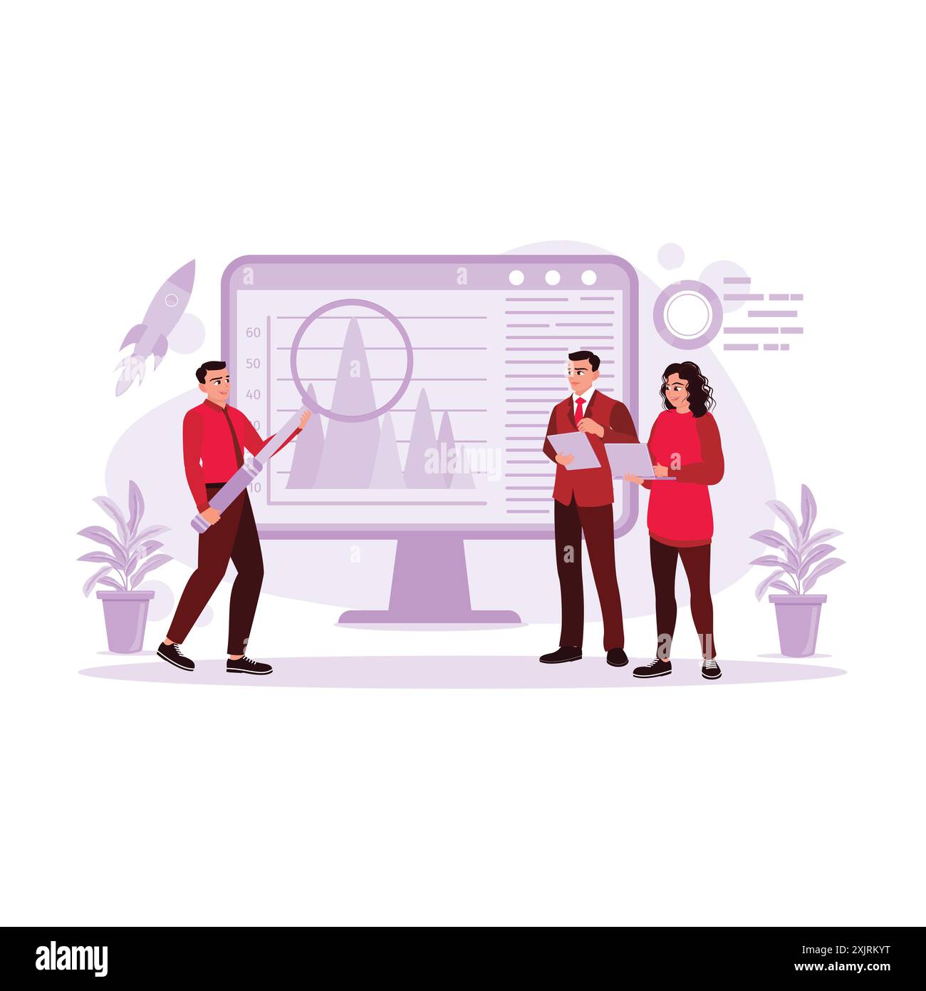 The business team has work meetings in the office, discussing ...