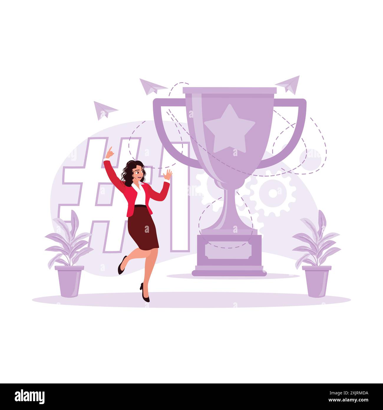 The Businesswoman jumped enthusiastically, celebrating success in first ...