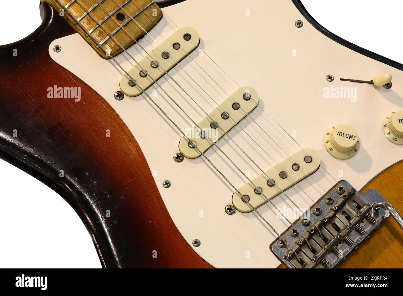 Vintage electric six-string guitar with pickups and knobs for volume ...