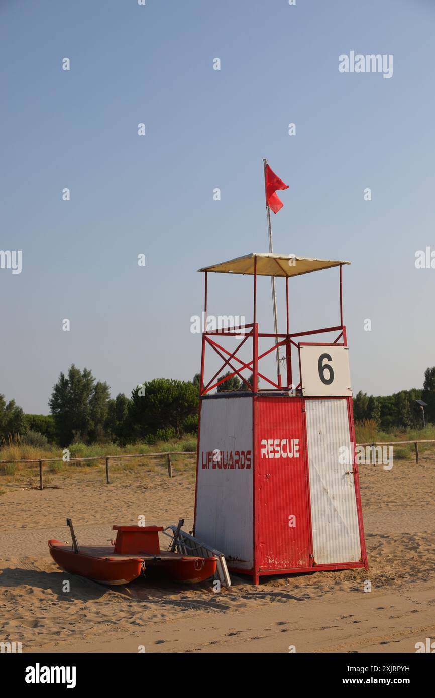 Elevated beach tower used by lifeguards to monitor swimmers and ensure ...