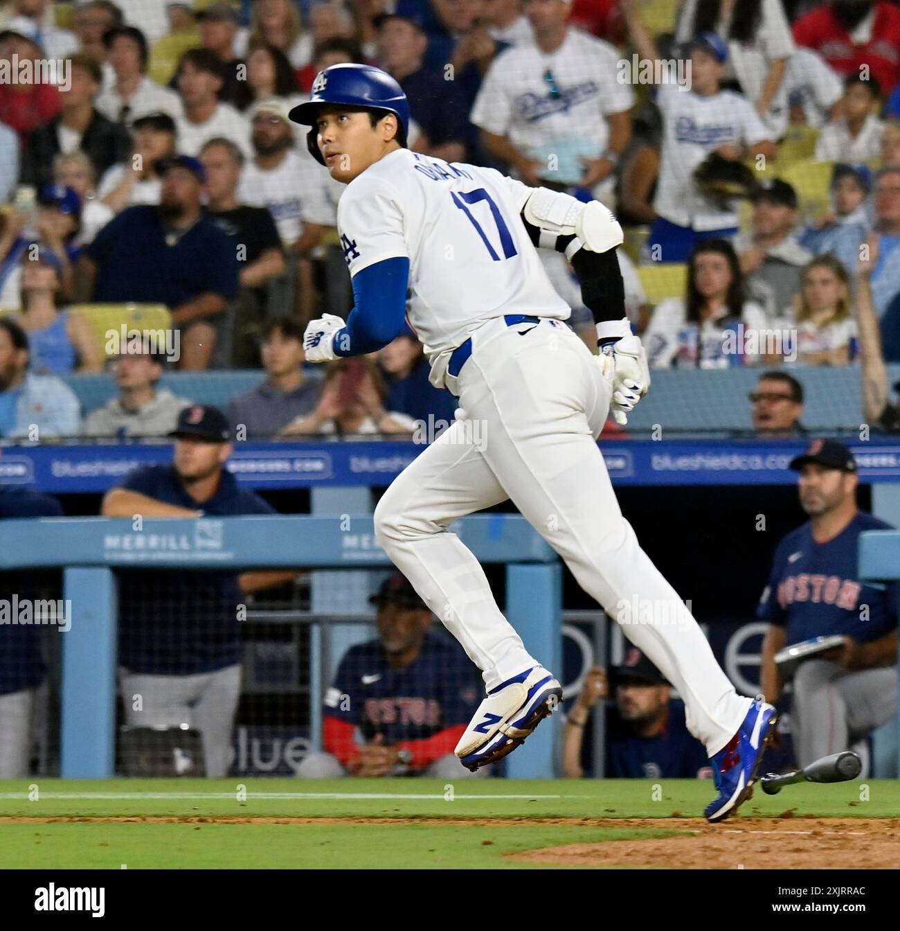 Los Angeles Dodgers Shohei Ohtani hits a double in the eighth inning of ...