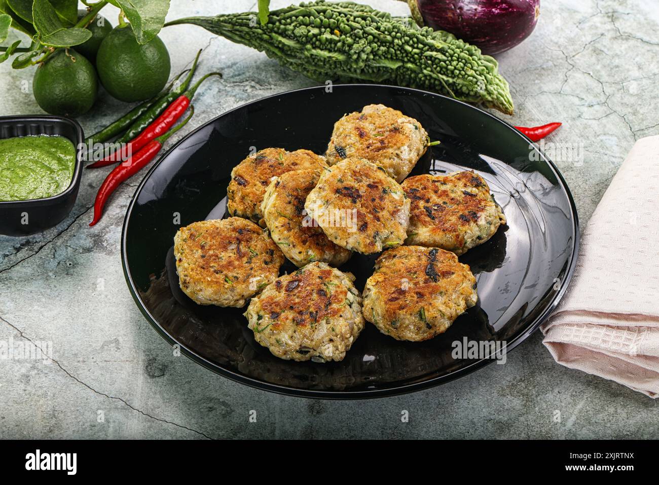 Indian style - chicken kebab minced meat with herbs Stock Photo - Alamy
