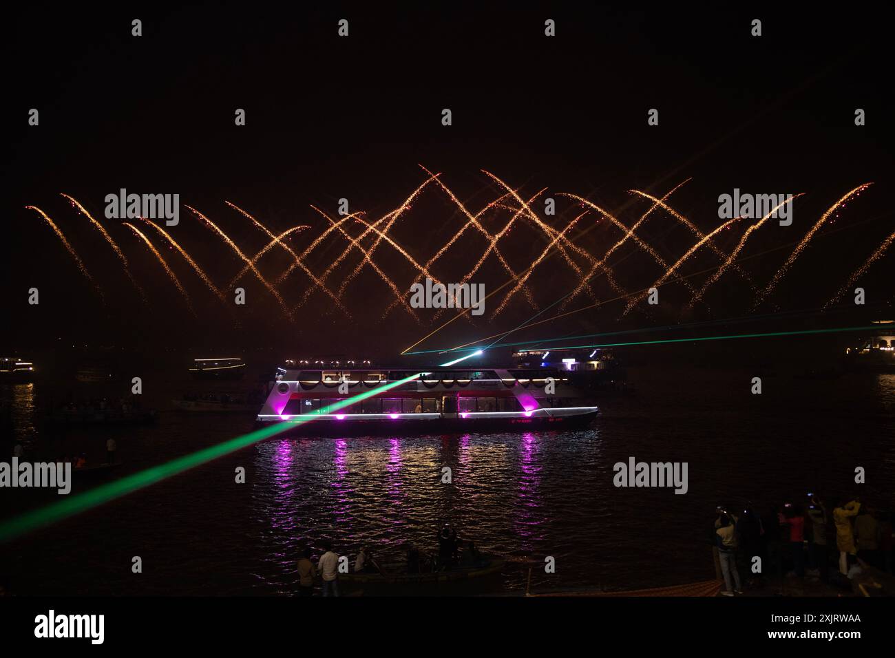 fireworks during Dev Diwali at Varanasi ghat Stock Photo - Alamy